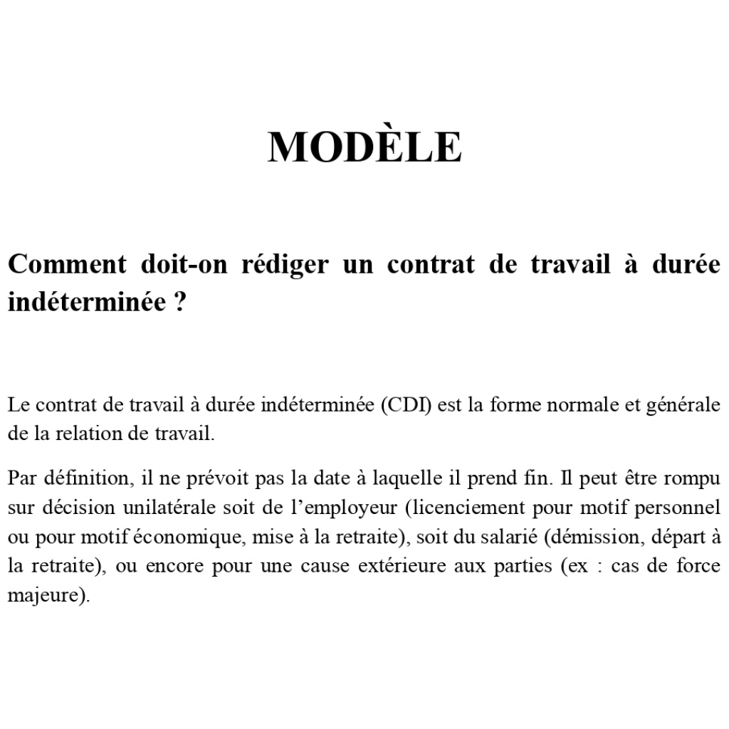 Modèle de contrat de travail à durée indéterminée - Côte d'Ivoire ...