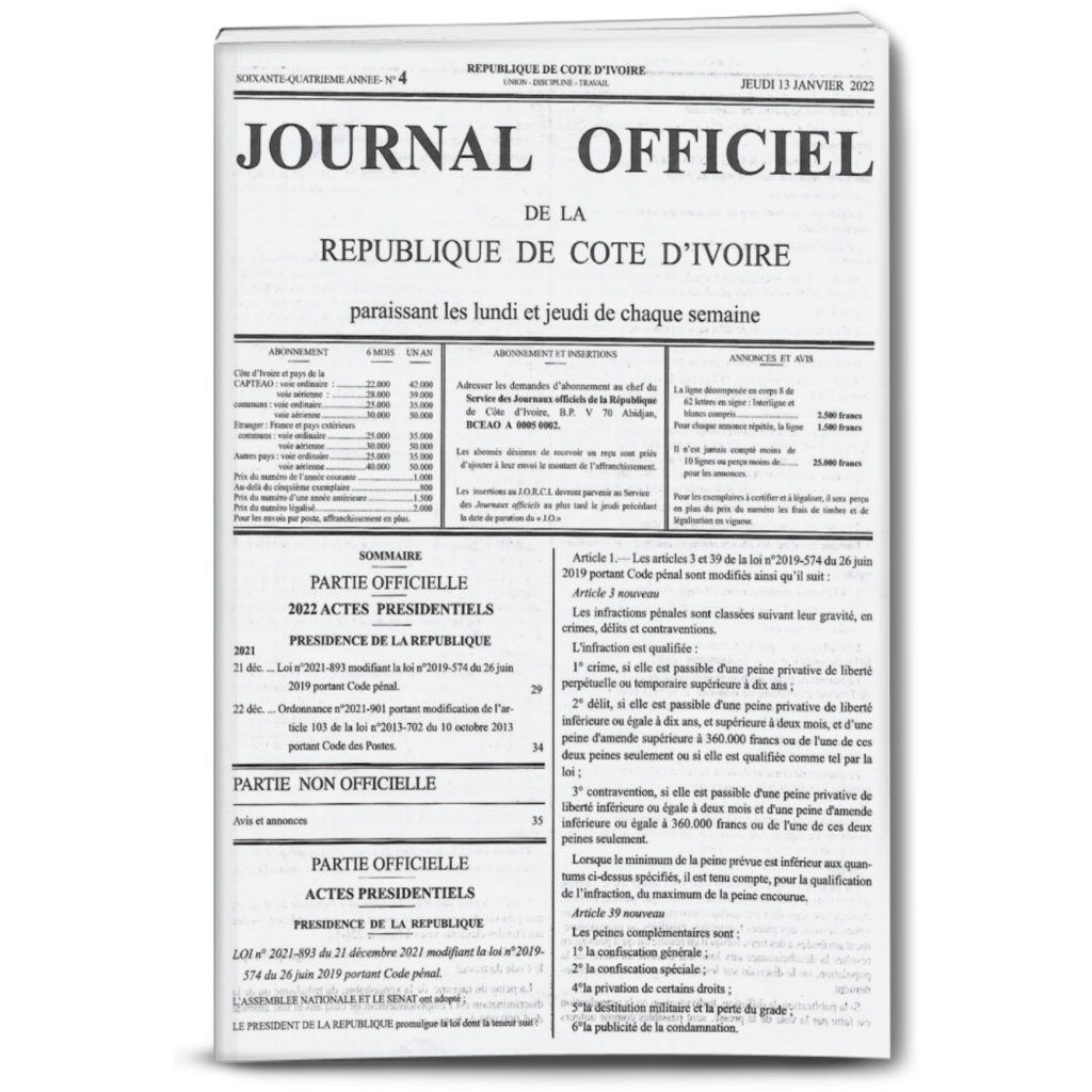 Journal Officiel N°4 du Jeudi 13 Janvier 2022 (PDF) - PROFESSION JURISTE