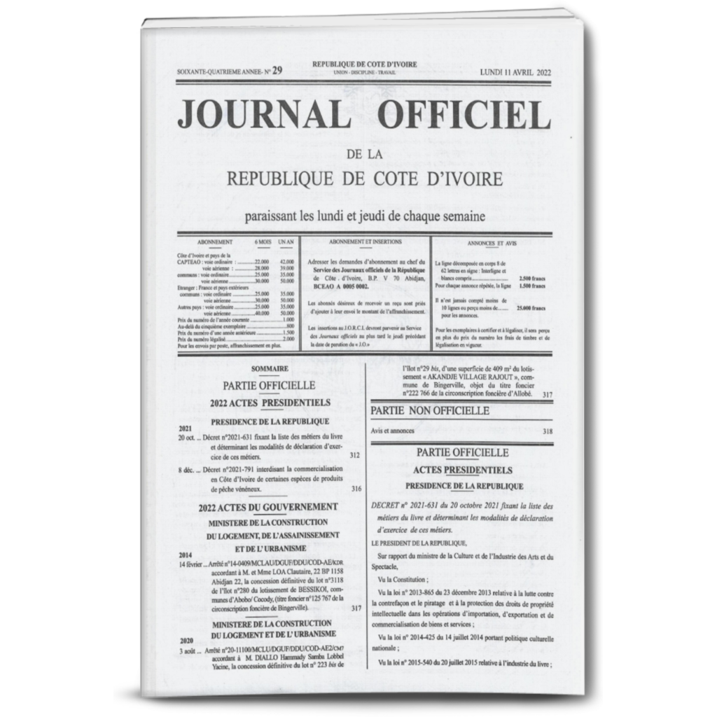 Journal Officiel N°29 du Lundi 11 Avril 2022 (PDF) - PROFESSION JURISTE