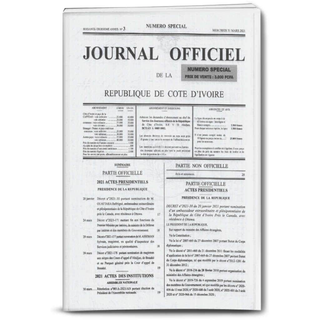 Journal Officiel Spécial N°3 du mercredi 31 Mars 2021 (PDF ...