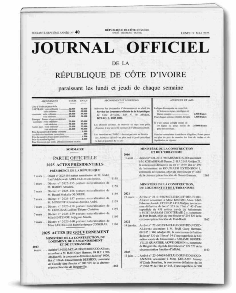 Journal Officiel N°40 du Lundi 19 Mai 2025 - PROFESSION JURISTE