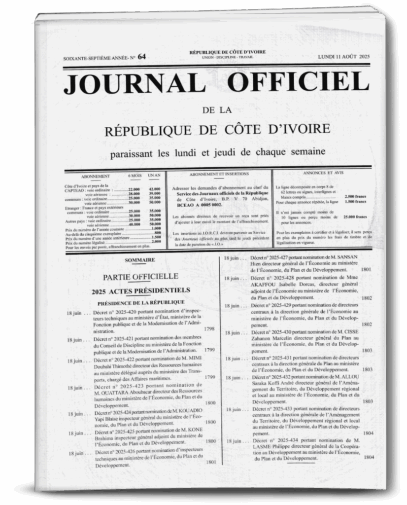 Journal Officiel N°64 du Lundi 11 Aout 2025 - PROFESSION JURISTE