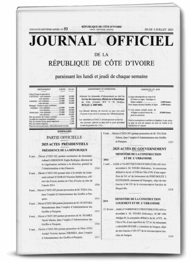 Journal Officiel N°53 du Jeudi 03 Juillet 2025 - PROFESSION JURISTE