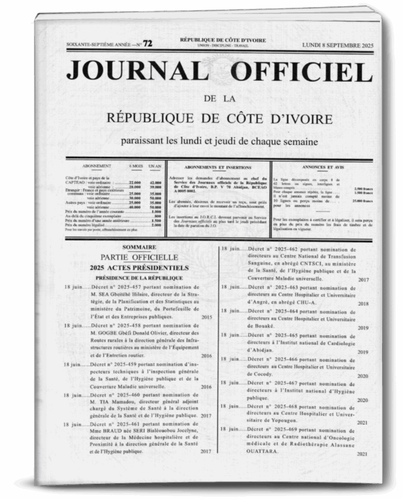 Journal Officiel N°72 du Lundi 08 Septembre 2025 - PROFESSION JURISTE