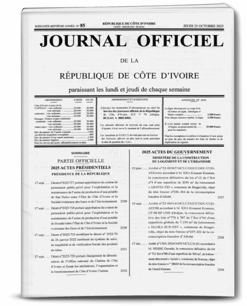 Journal Officiel N°85 du Jeudi 23 Octobre 2025 - PROFESSION JURISTE