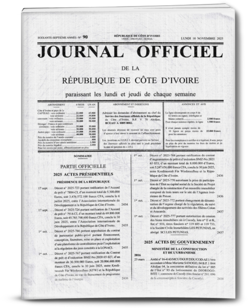 Journal Officiel N°90 du Lundi 10 Novembre 2025 - PROFESSION JURISTE