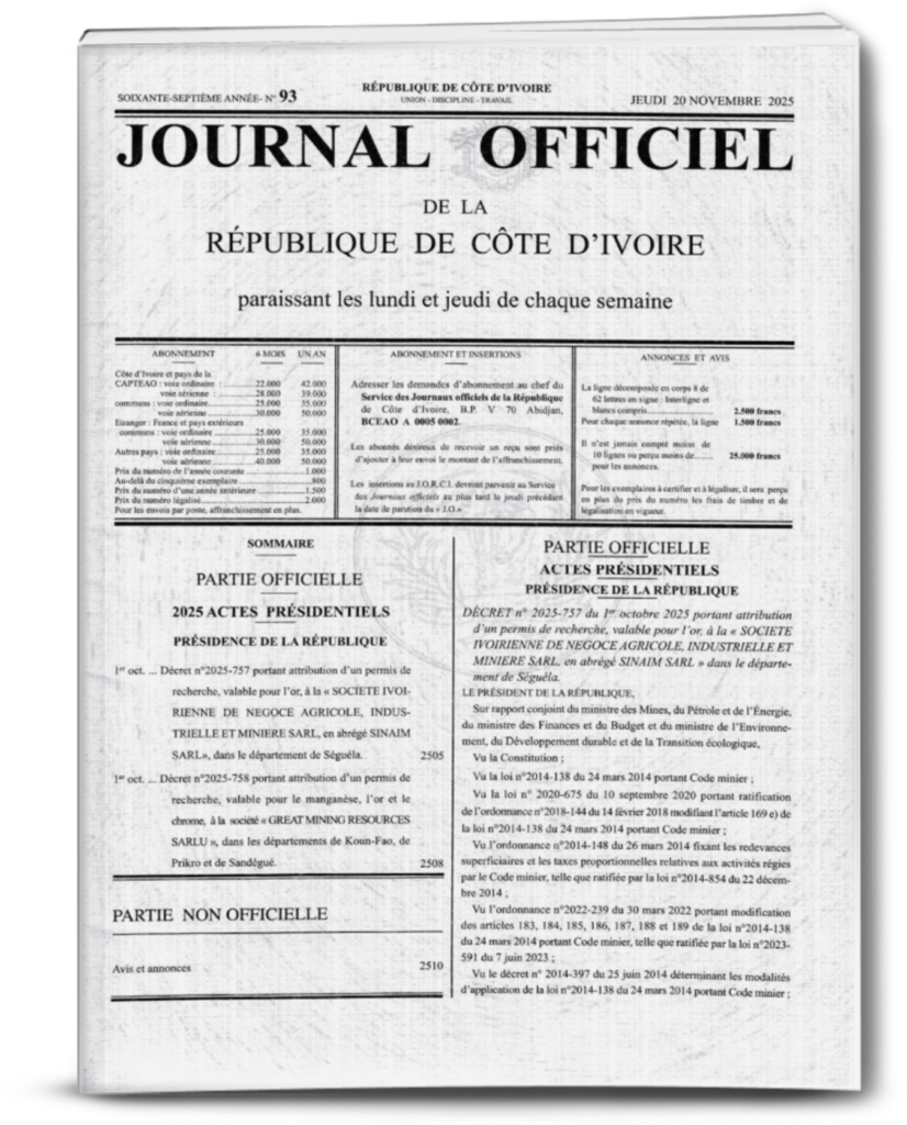 Journal Officiel N°89 du Jeudi 06 Novembre 2025 - PROFESSION JURISTE